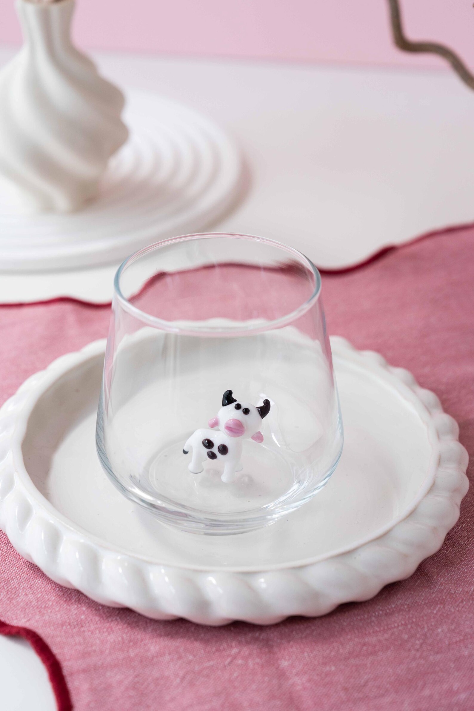 Drinking Glass With Handmade Cow Figurine, Milk Lover Gift, Cow Lover ...