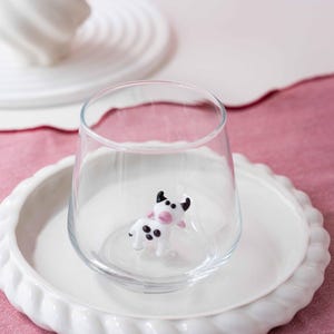 Drinking Glass With Handmade Cow Figurine, Milk Lover Gift, Cow Lover ...