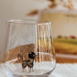 Drinking Glass With Glass Dog Figurine, Dog Gift, Dog Lover Gift, Water ...