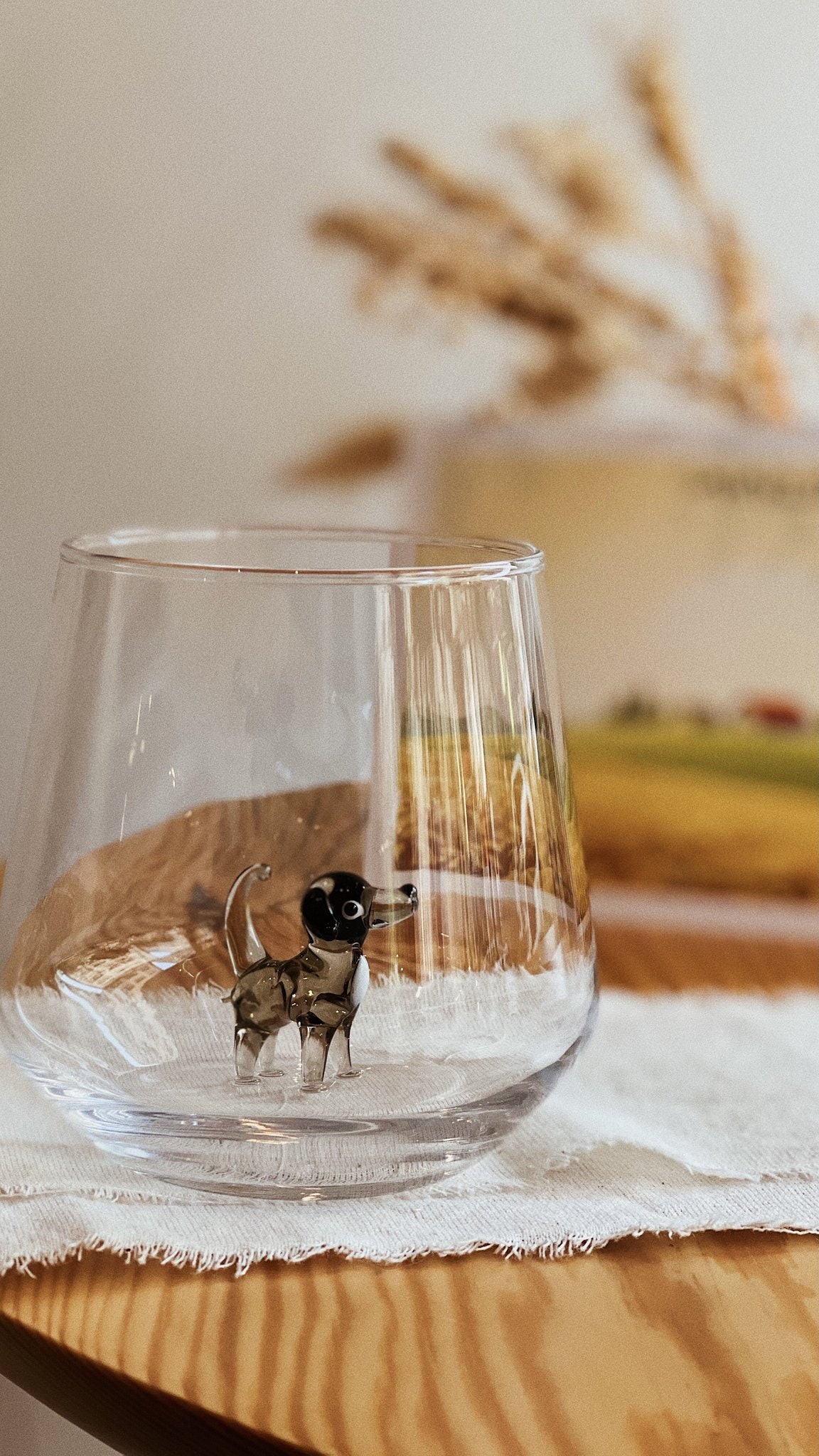 Drinking Glass With Glass Dog Figurine, Dog Gift, Dog Lover Gift, Water ...