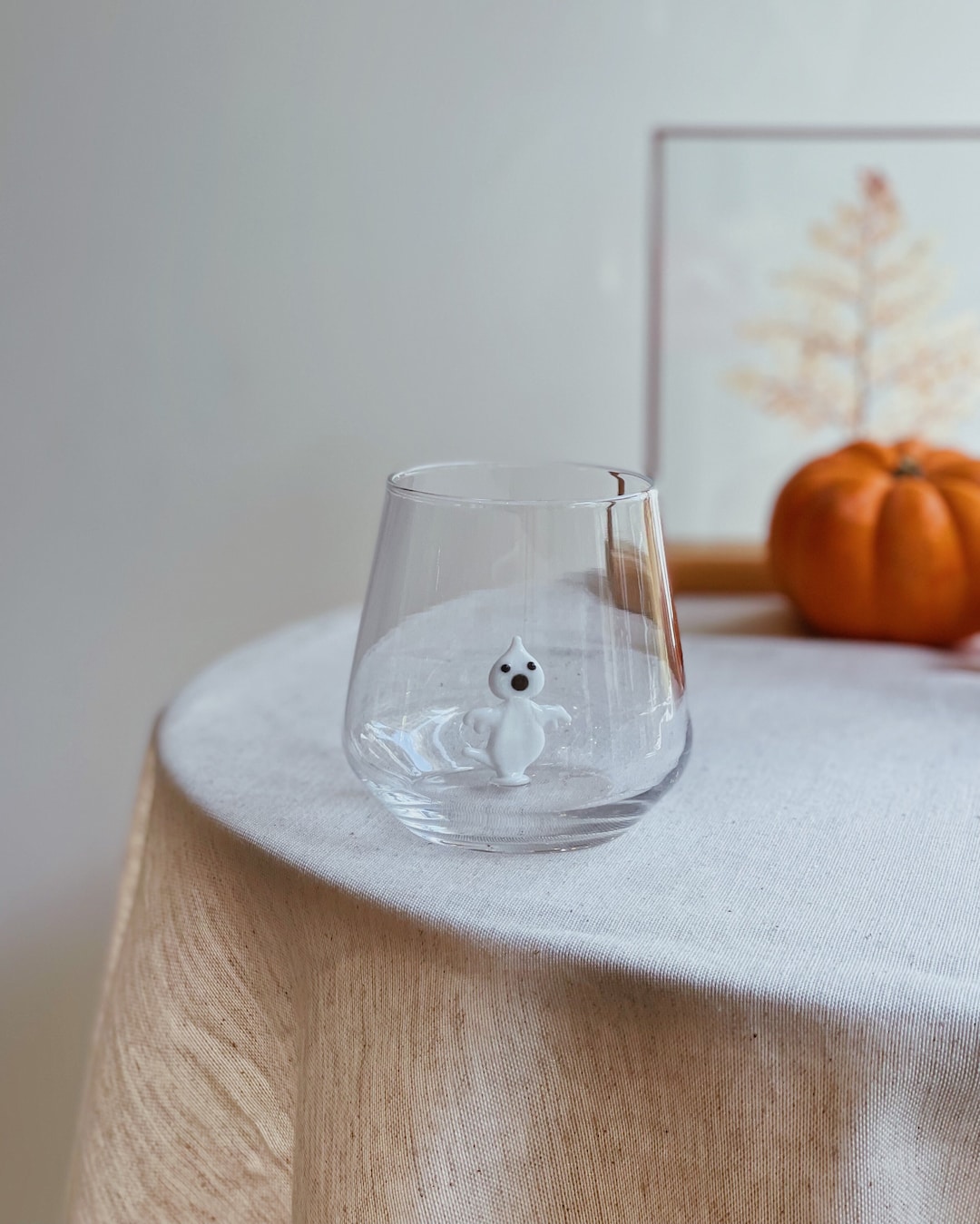 Drinking Glass With Handmade Ghost Figure, Happy Halloween, Friendly ...