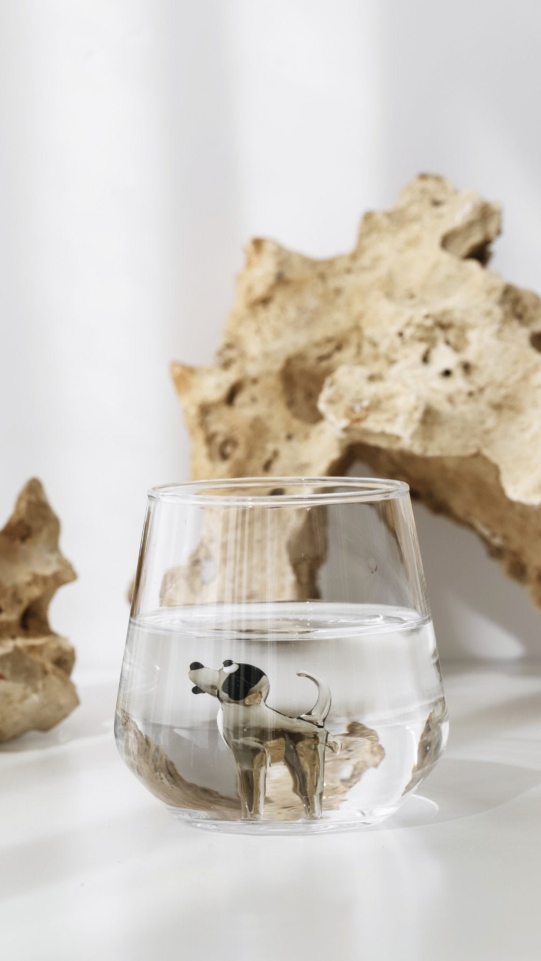 Drinking Glass With Glass Dog Figurine, Dog Gift, Dog Lover Gift, Water ...