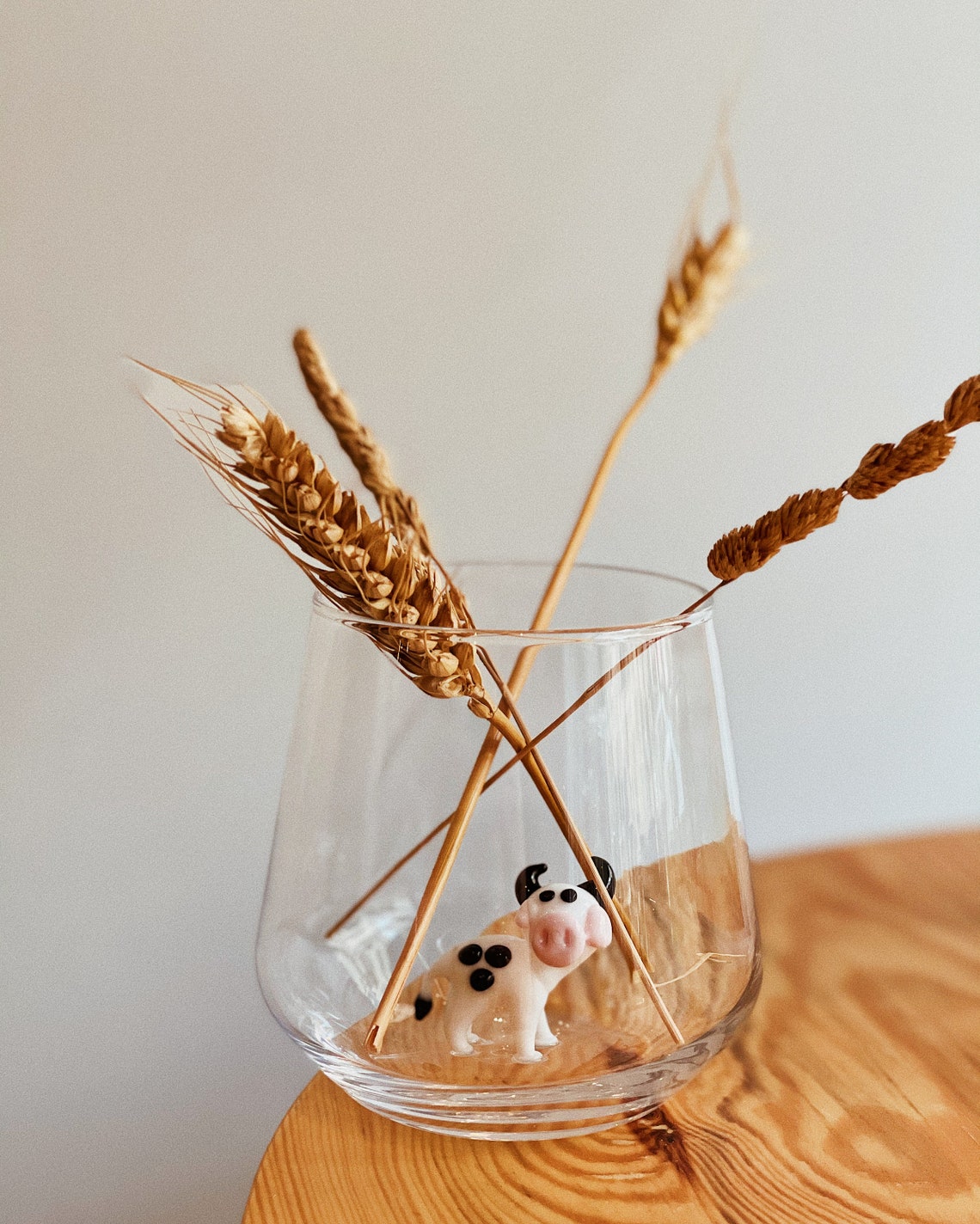 Drinking Glass With Handmade Cow Figurine, Milk Lover Gift, Cow Lover ...