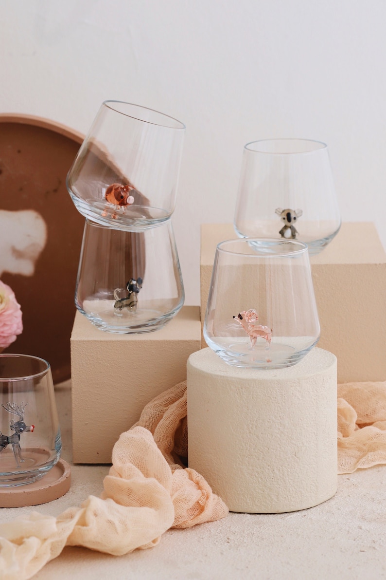 Wine Glass Set of 4 With Animal Figures, Stemless Wine Glass, Pig ...
