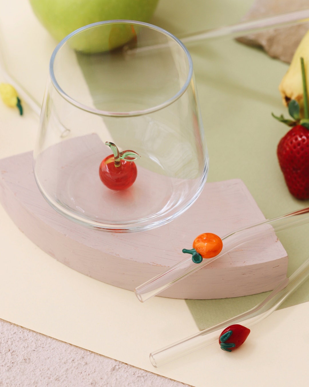 Apple Wine Glass With Handmade Figure, Summer Theme Drinking Glasses ...