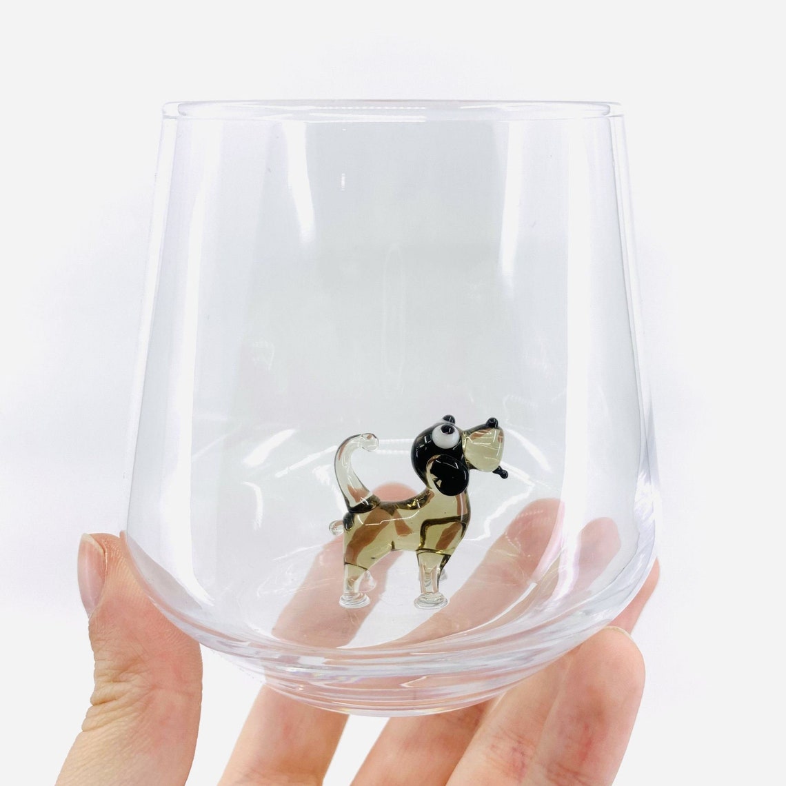 Drinking Glass With Glass Dog Figurine, Dog Gift, Dog Lover Gift, Water ...