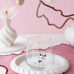 Drinking Glass With Handmade Cow Figurine, Milk Lover Gift, Cow Lover ...