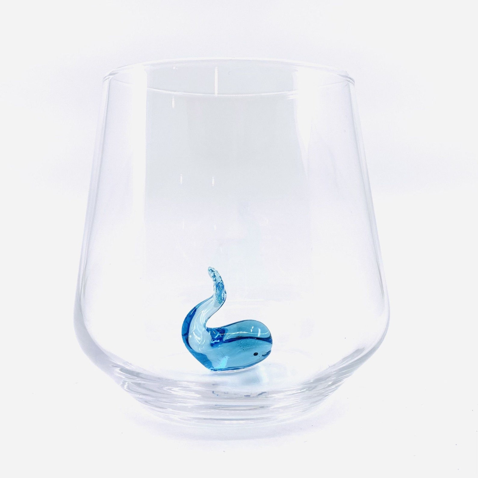 Water Drinking Glass With Handmade Whale Figure, Handmade Glassware ...