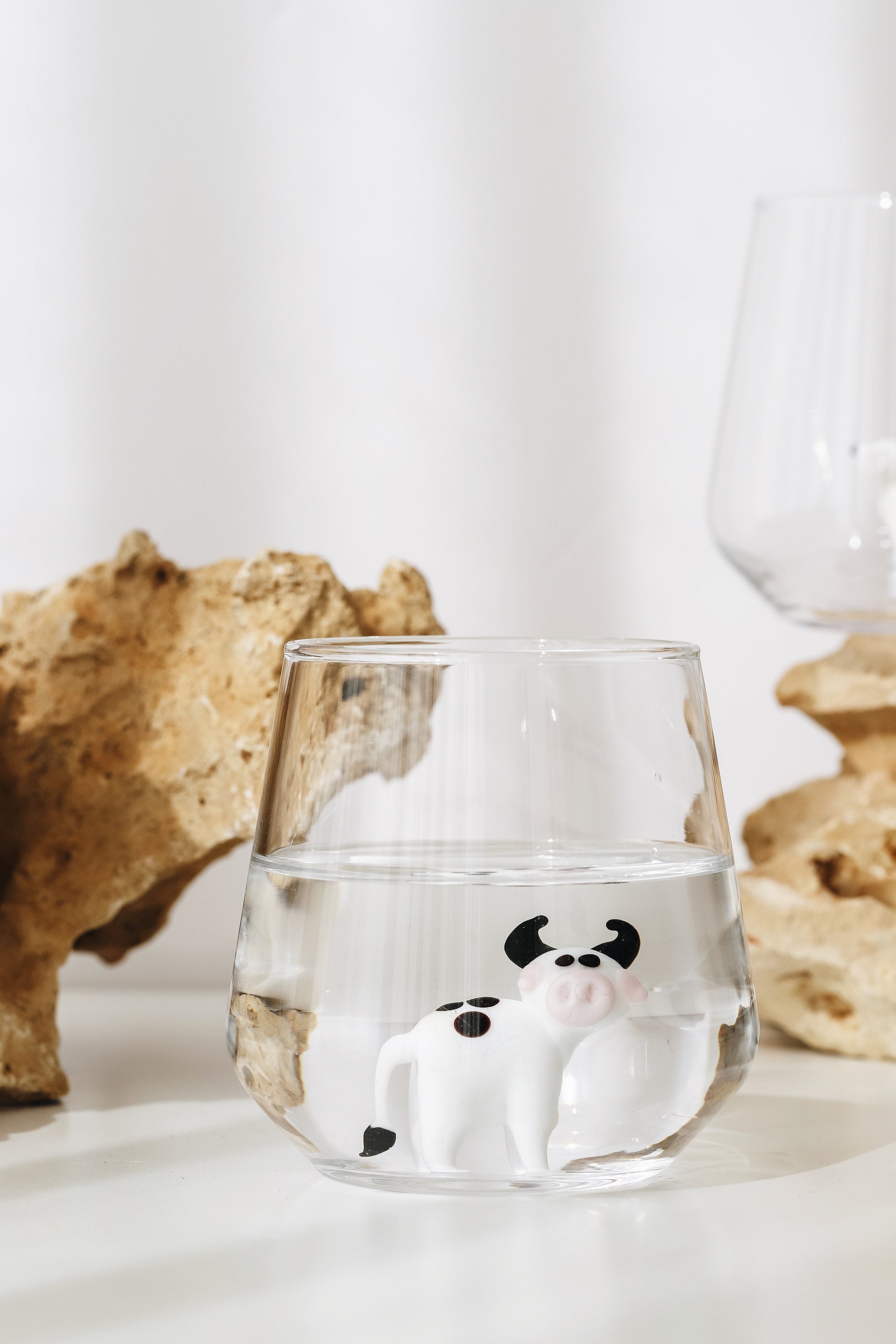 Drinking Glass With Handmade Cow Figurine, Milk Lover Gift, Cow Lover ...