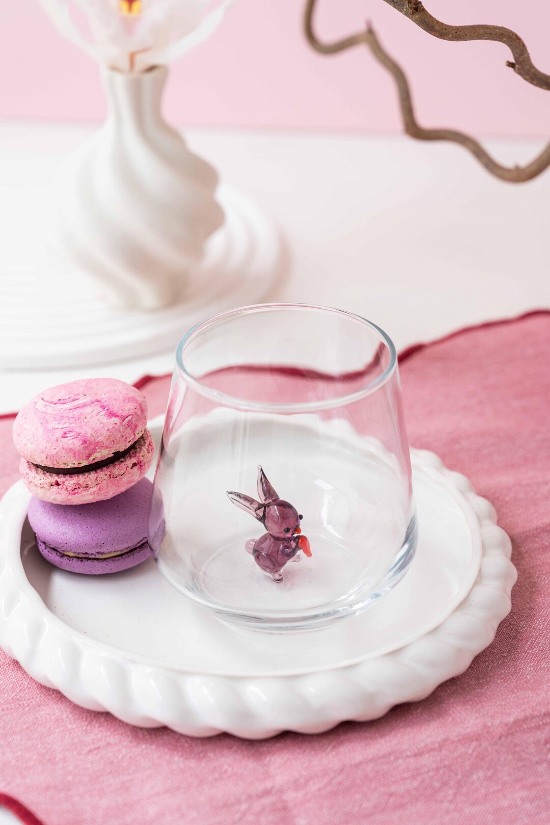 Purple Bunny Stemless Glass – Handmade Cute Rabbit Cup With Mini Carrot ...