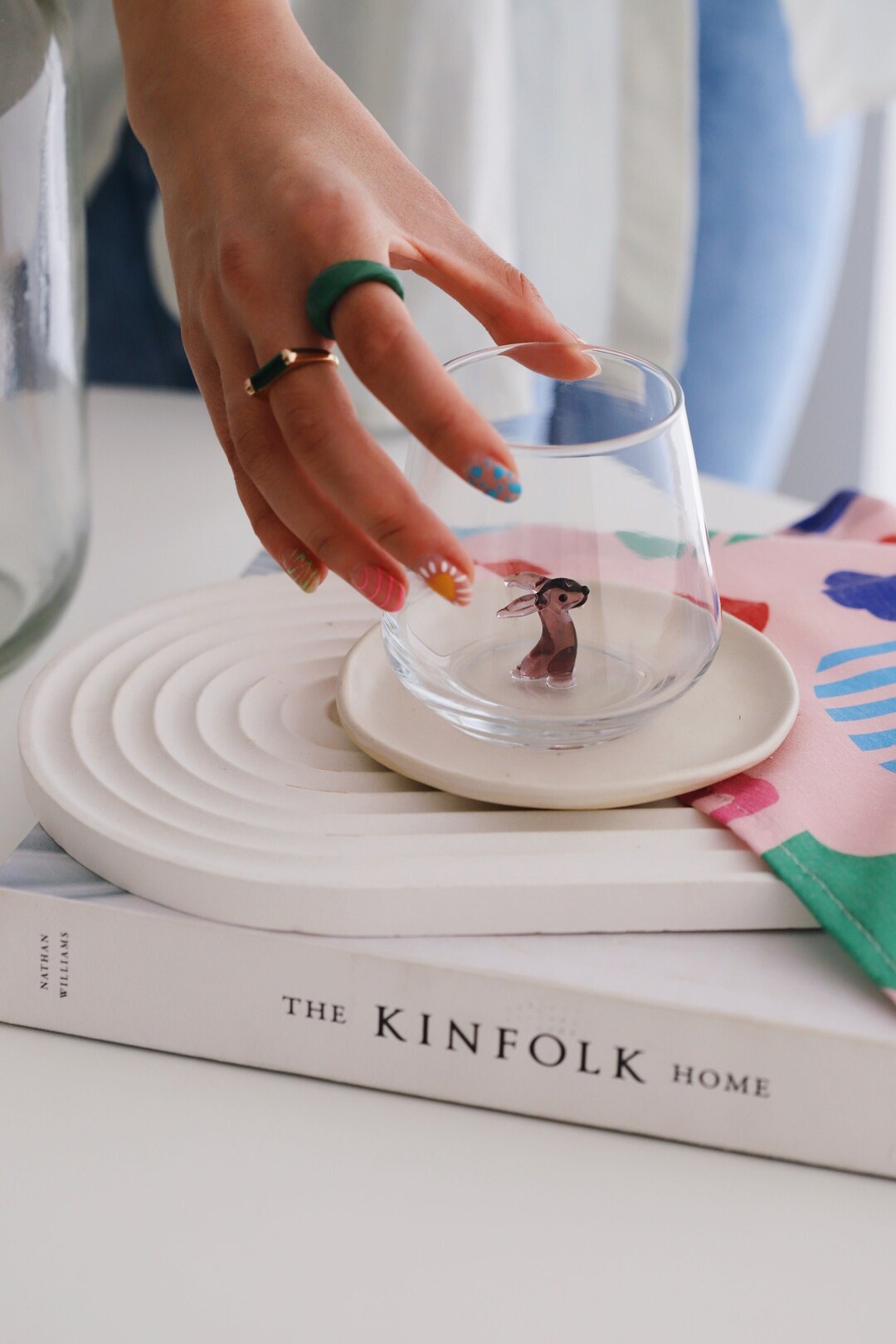 Drinking Glass With Handmade Rabbit, Bunny Figurine, Peter Rabbit, Wine ...