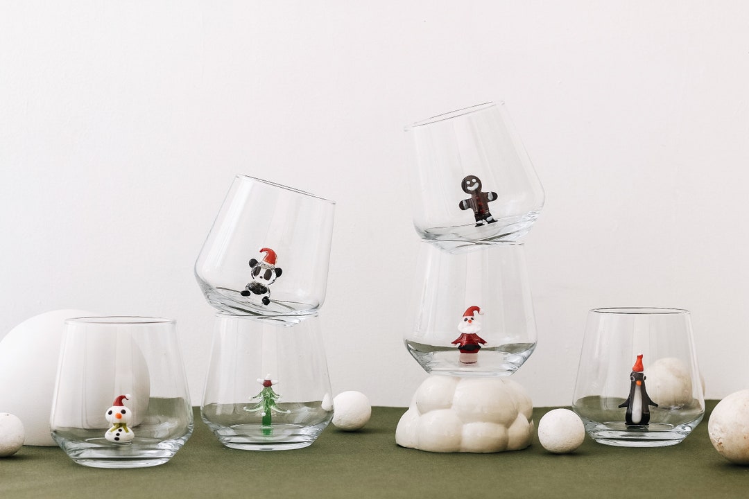 Set of 6 Christmas Cocktail Stemless Wine Glasses With Tiny Handmade ...