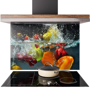 Kitchen Splashback Fruits Water Splash Tempered Glass Backsplash Wall ...