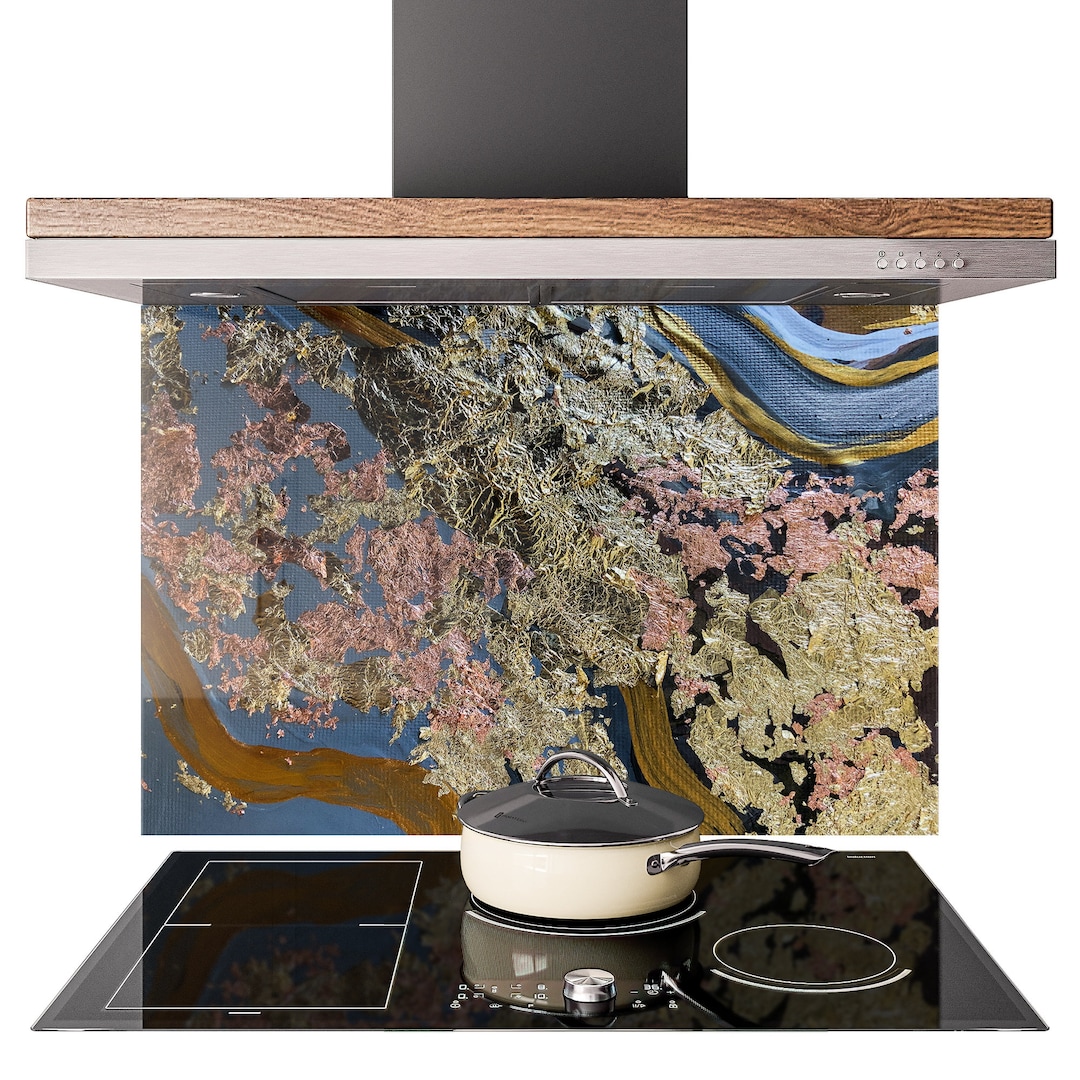 Glass Kitchen Splashback Cooker Panel in ANY SIZE Abstract Grey Gold ...