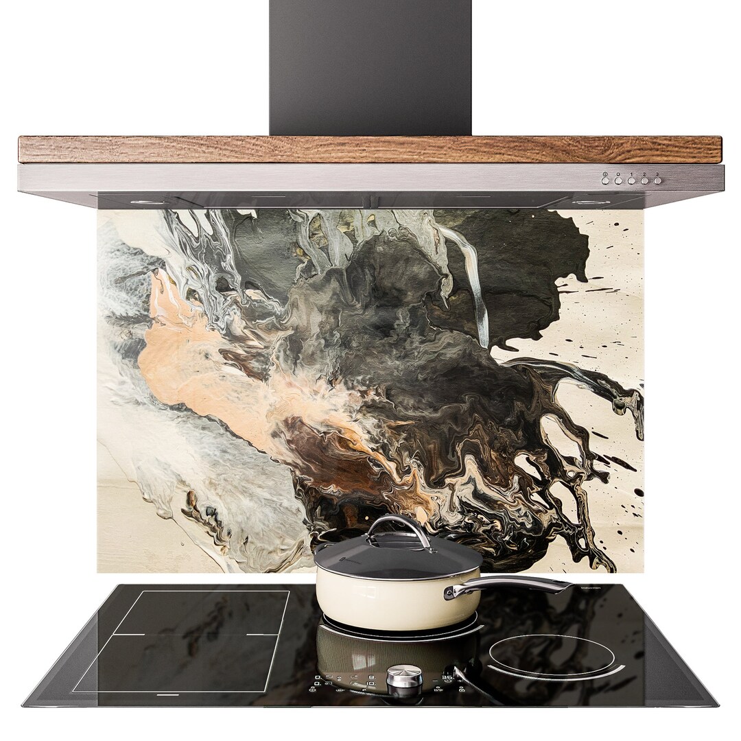 Kitchen Splashback Abstract Grey Gold Paint Art Texture Tempered Glass ...