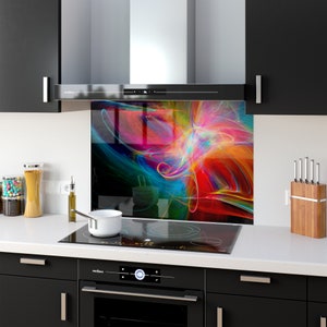 Glass Splashback for Kitchen in ANY SIZE Abstract Colourful Lines ...