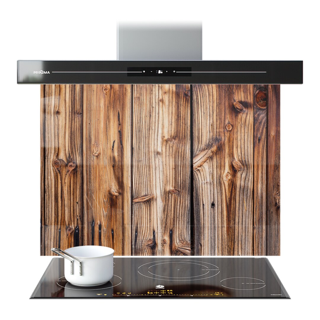 Kitchen Splashback Natural Wood Texture Tempered Glass Backsplash Wall ...