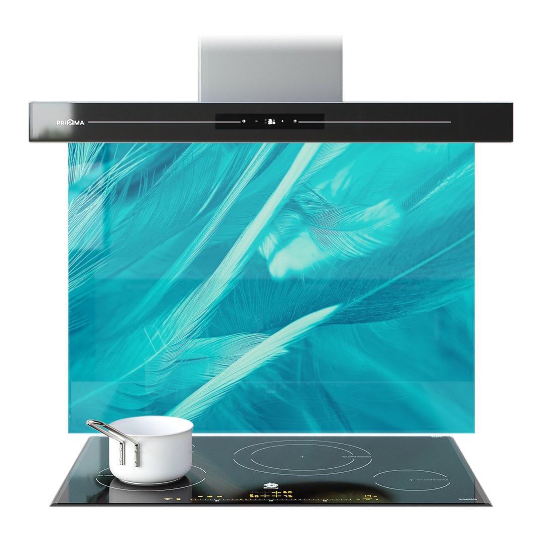 Kitchen Splashback Blue Abstract Bird Feather Animal Art Tempered Glass ...