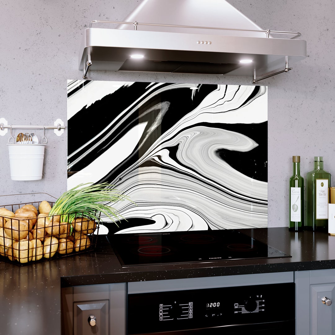Kitchen Splashback Abstract Marble Texture Shape Tempered Glass ...