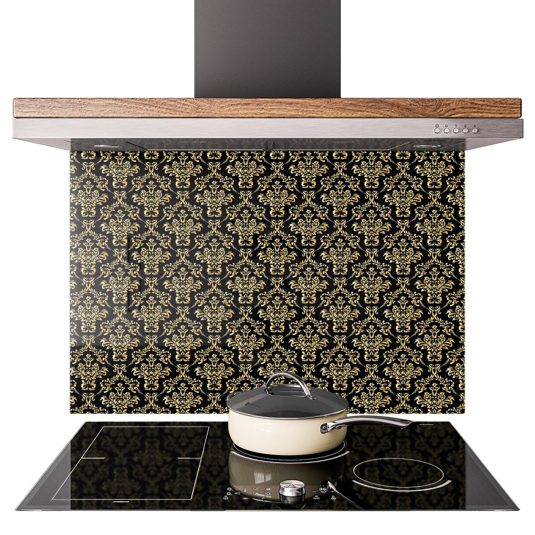 Kitchen Splashback Vintage Classic Floral Abstract Pattern Tempered ...