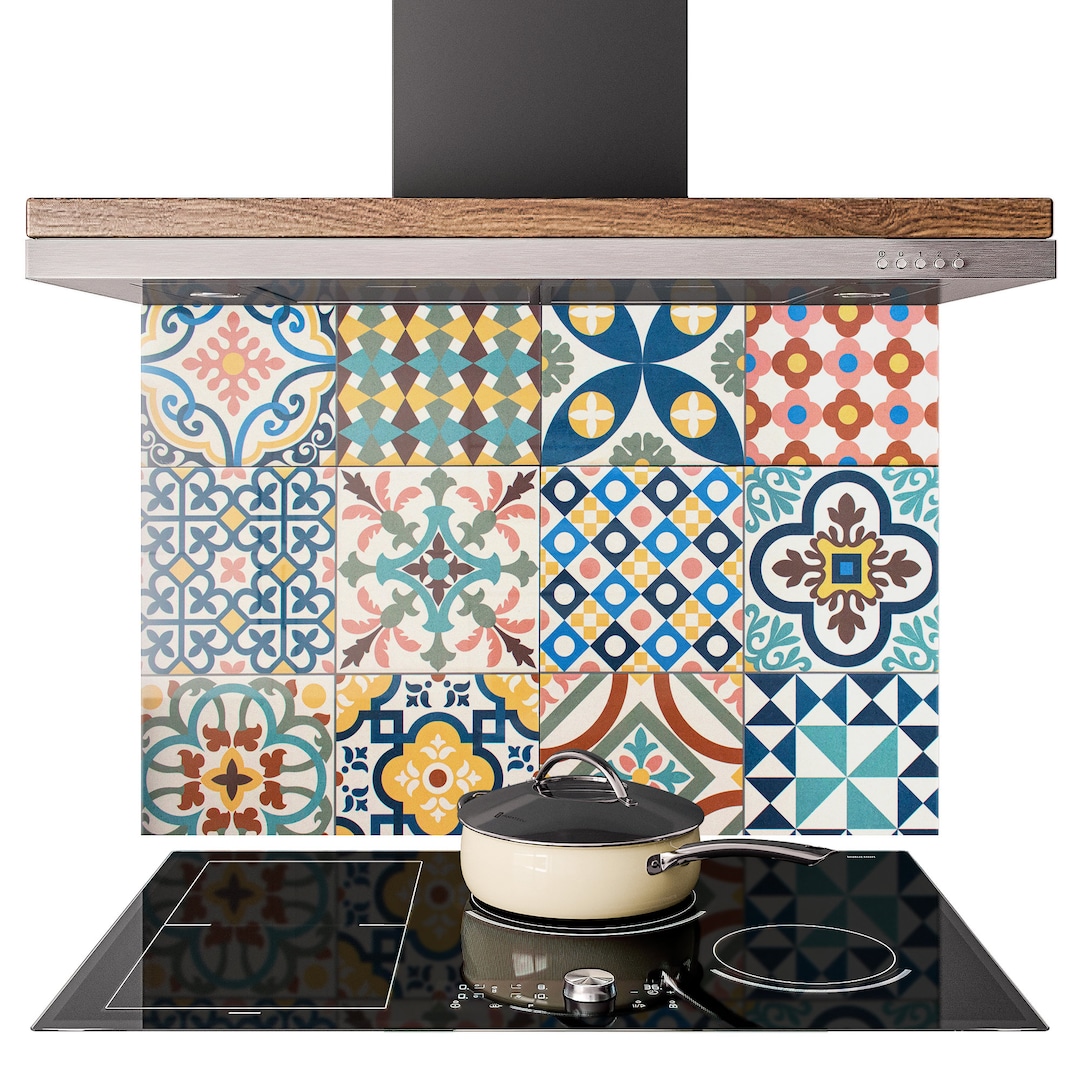 Kitchen Splashback Spanish Tiles Patchwork Mosaic Pattern Tempered ...