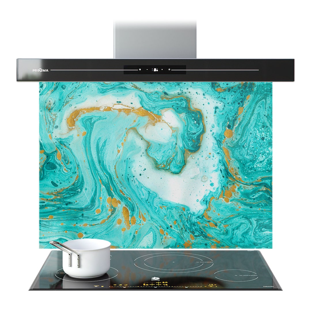 Kitchen Splashback Turquoise Green Marble Texture Tempered Glass ...