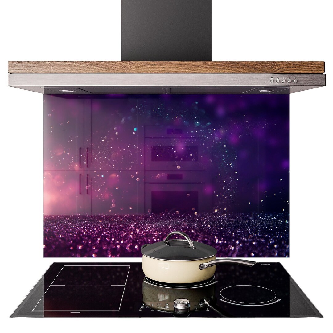 Kitchen Splashback Purple Bokeh Glitter Tempered Glass Backsplash Wall ...