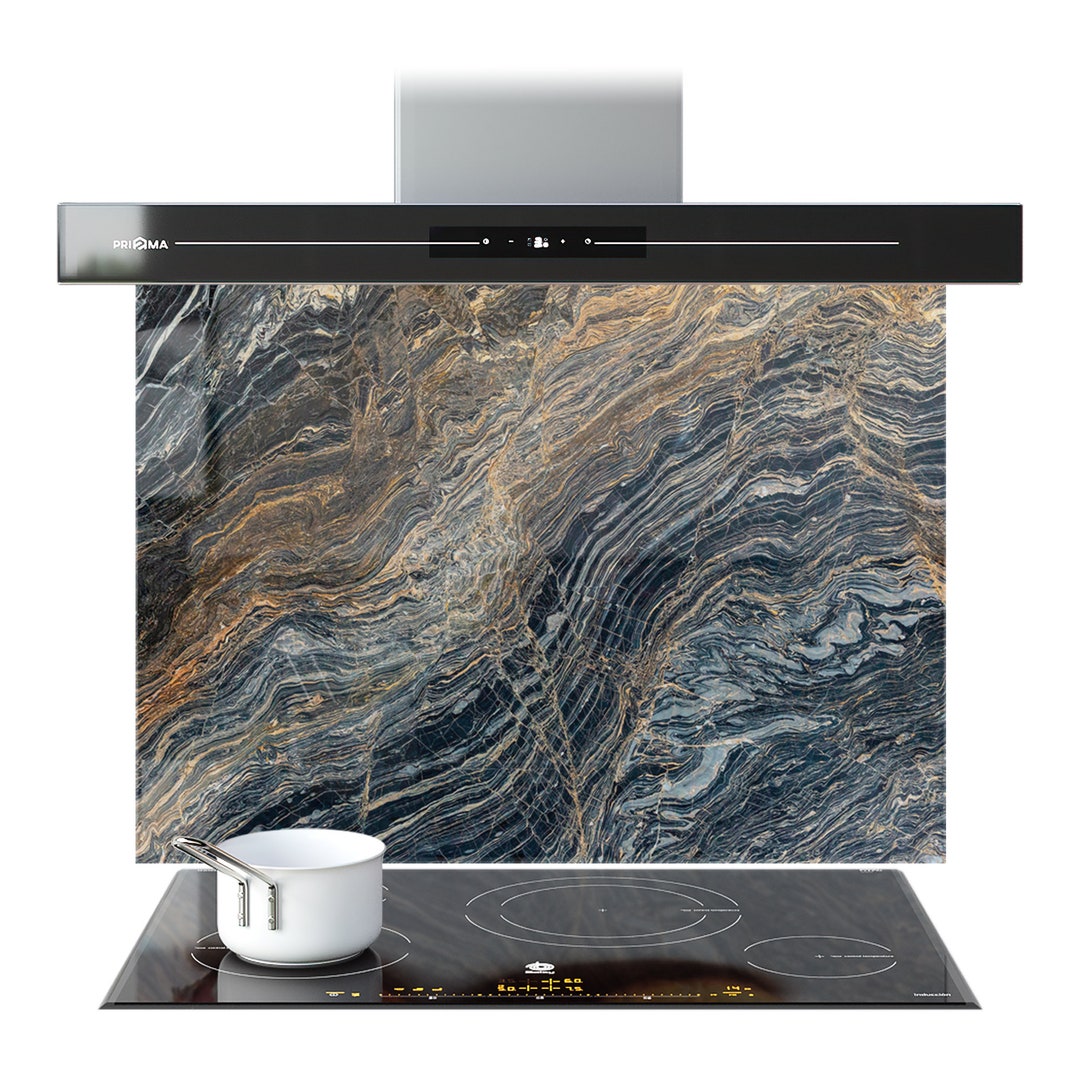 Kitchen Splashback Dark Stone Granite Rock Tempered Glass Backsplash ...
