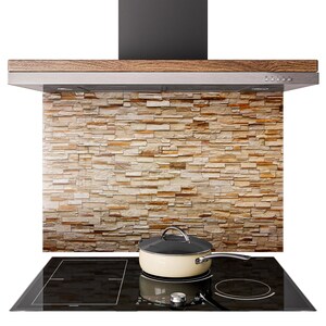 Kitchen Splashback Stone Brick Wall Pattern Tempered Glass Backsplash ...
