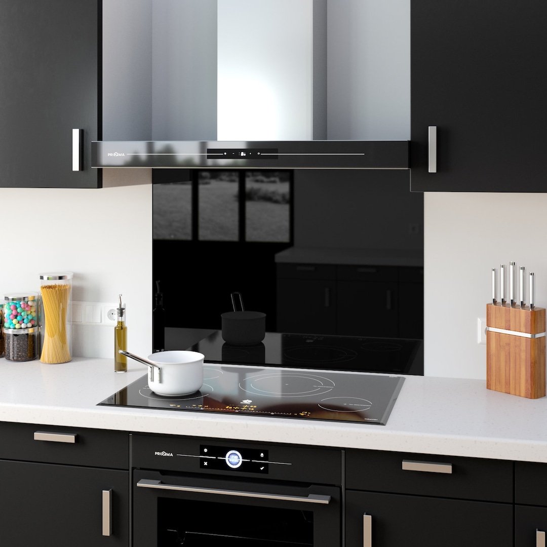 Kitchen Splashback Black Splashback Tempered Glass Backsplash Wall ...