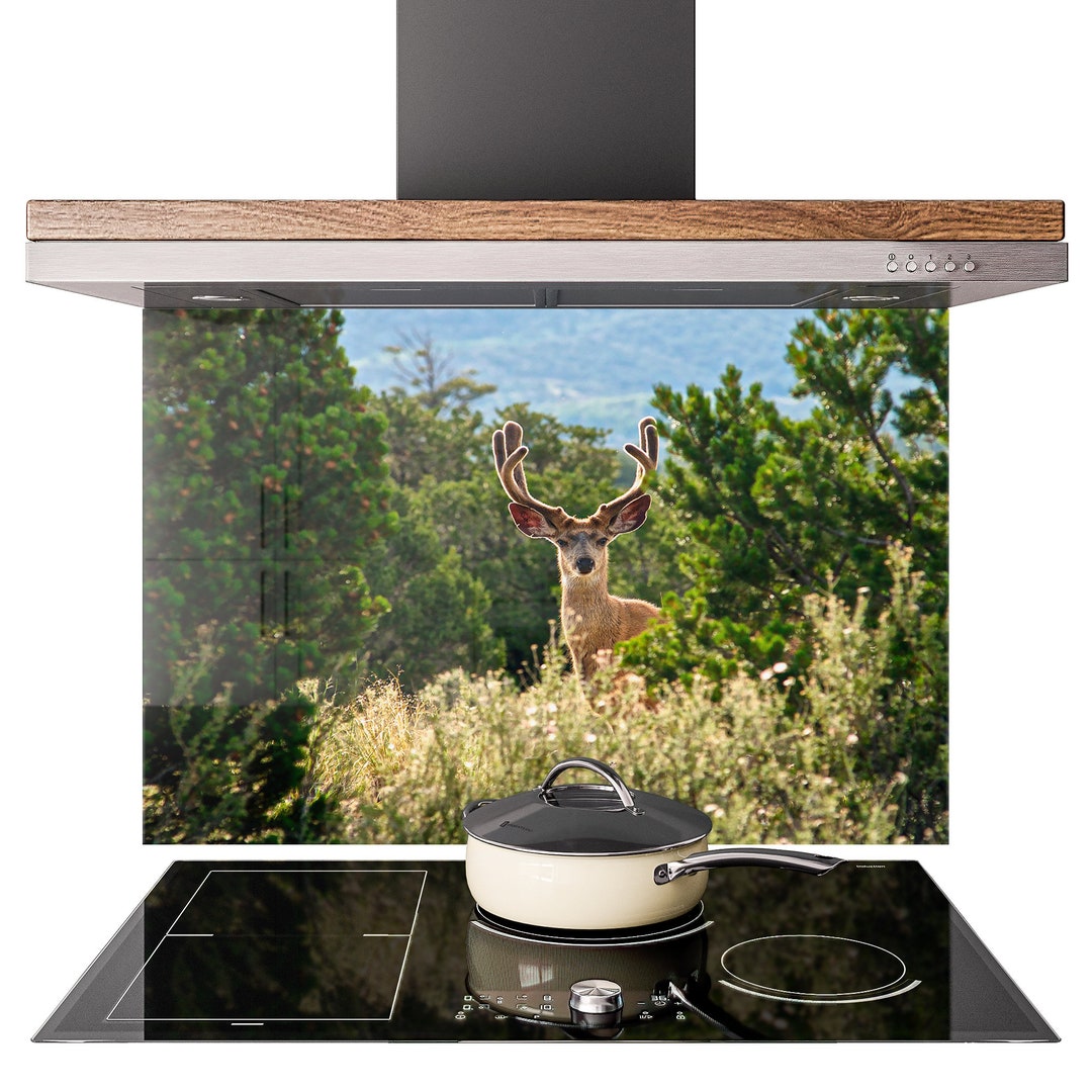 Kitchen Splashback Wild Animal Deer Stag Forest Field Tempered Glass ...