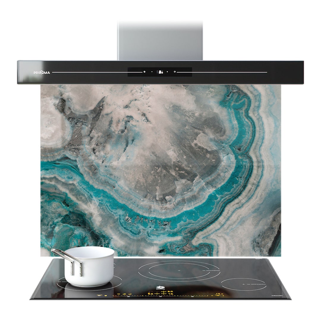 Kitchen Splashback Gemstone Turquoise Grey Stone Texture Tempered Glass ...