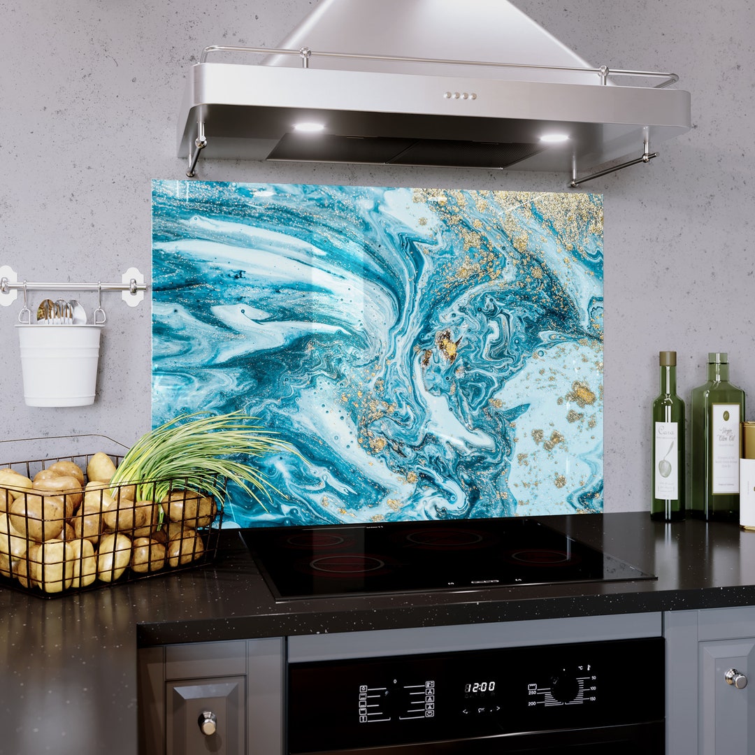 Kitchen Splashback Abstract Gold Marble Texture Tempered Glass ...