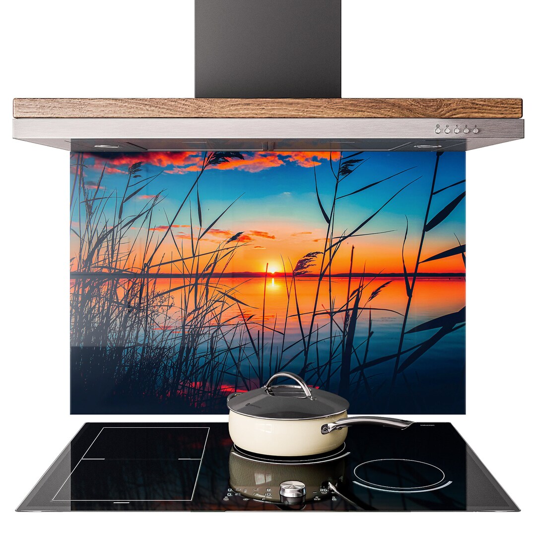 Kitchen Splashback Sea Grass Lake Water Sunset Landscape Photo Tempered ...