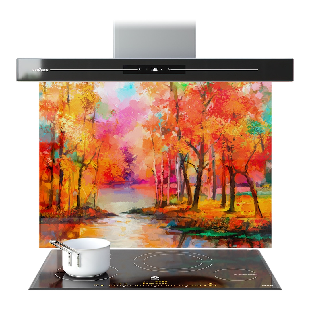 Kitchen Splashback Colourful Painting of Autumn Trees Tempered Glass ...