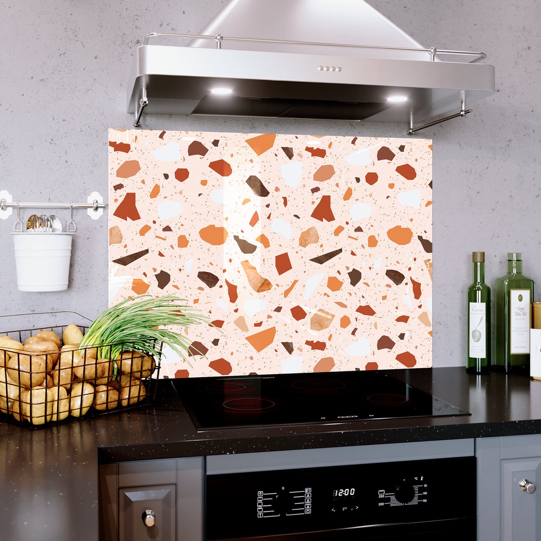 Kitchen Splashback Terrazzo Mosaic Tempered Glass Backsplash Wall Panel ...