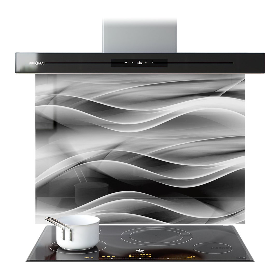 Kitchen Splashback Grey Waves Pattern Tempered Glass Backsplash Wall ...