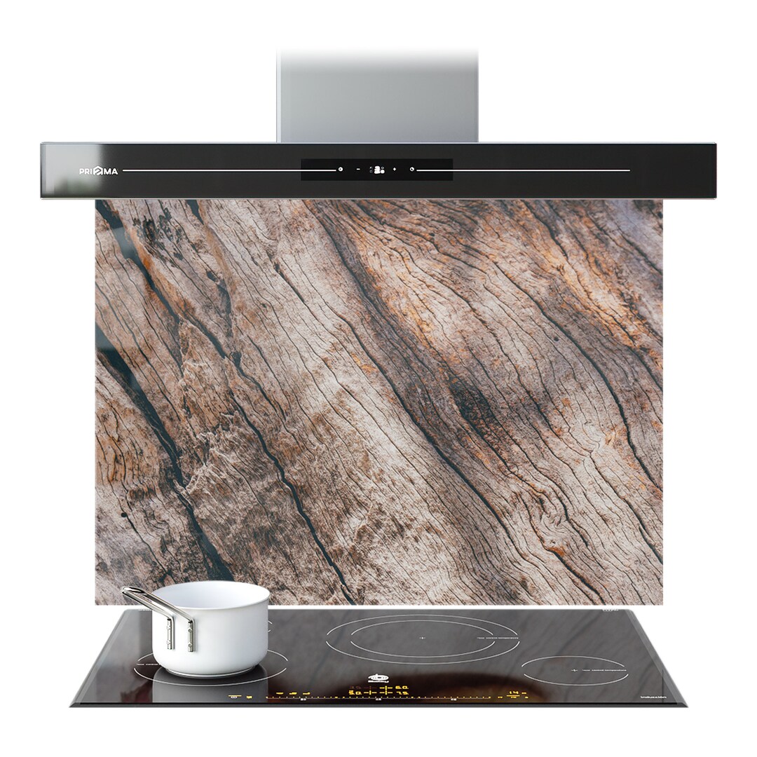 Kitchen Splashback Natural Wood Texture Tempered Glass Backsplash Wall ...
