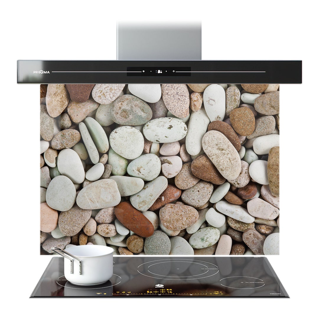 Kitchen Splashback Beach Natural Pebbles Mosaic Tempered Glass ...