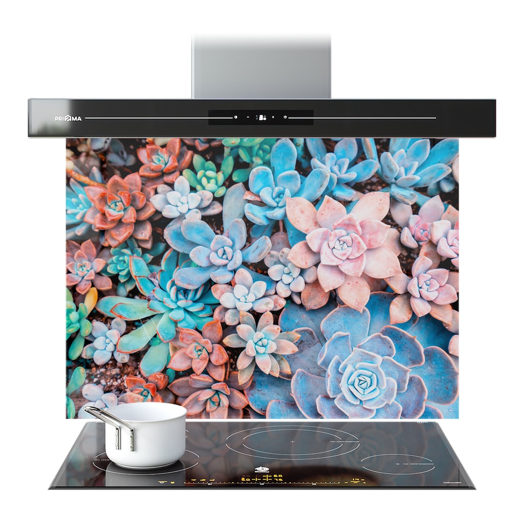 Kitchen Splashback Colorful Bunch of Flowers Tempered Glass Backsplash ...