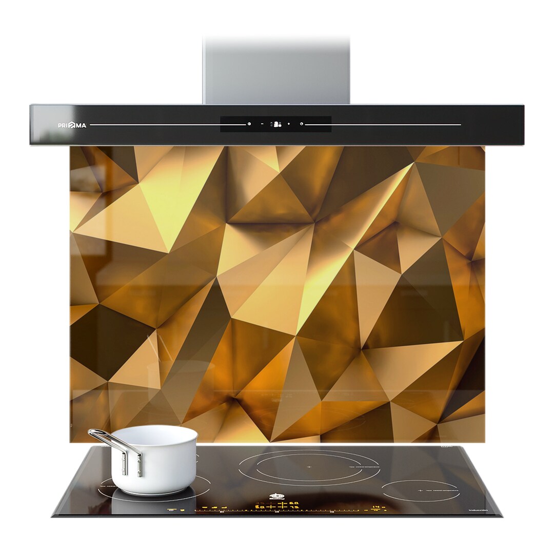 Kitchen Splashback Abstract Gold Metallic Triangles Shapes Tempered ...