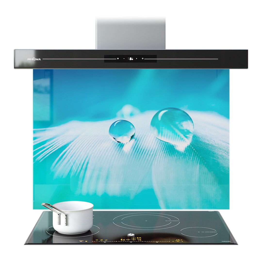 Kitchen Splashback Blue Flower Dew Drops Nature Art Tempered Glass ...