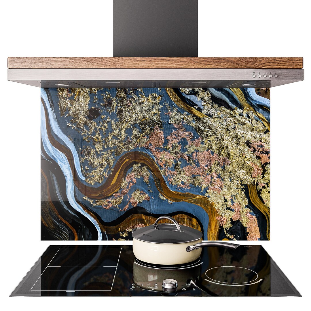 Kitchen Splashback Handcrafted Golden Flakes Marble Tempered Glass ...