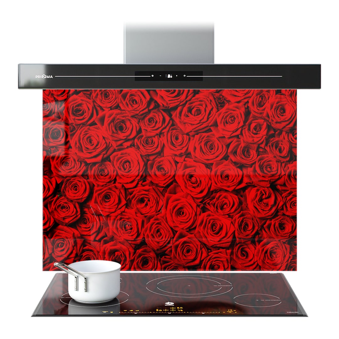 Kitchen Splashback Floral Flowers All Over Red Roses Bunch Tempered ...