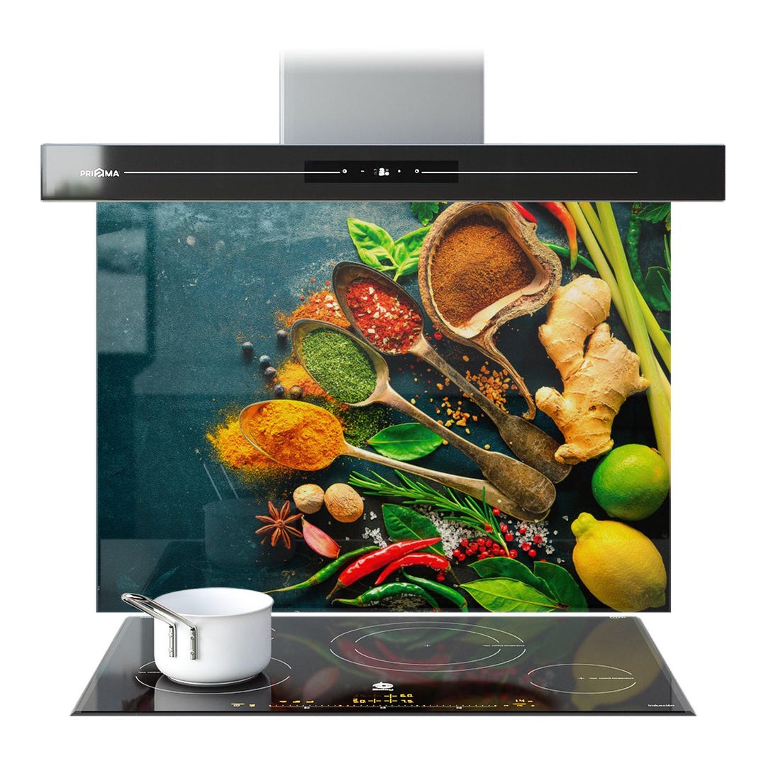 Kitchen Splashback Herbs, Spices & Lemons Tempered Glass Backsplash ...