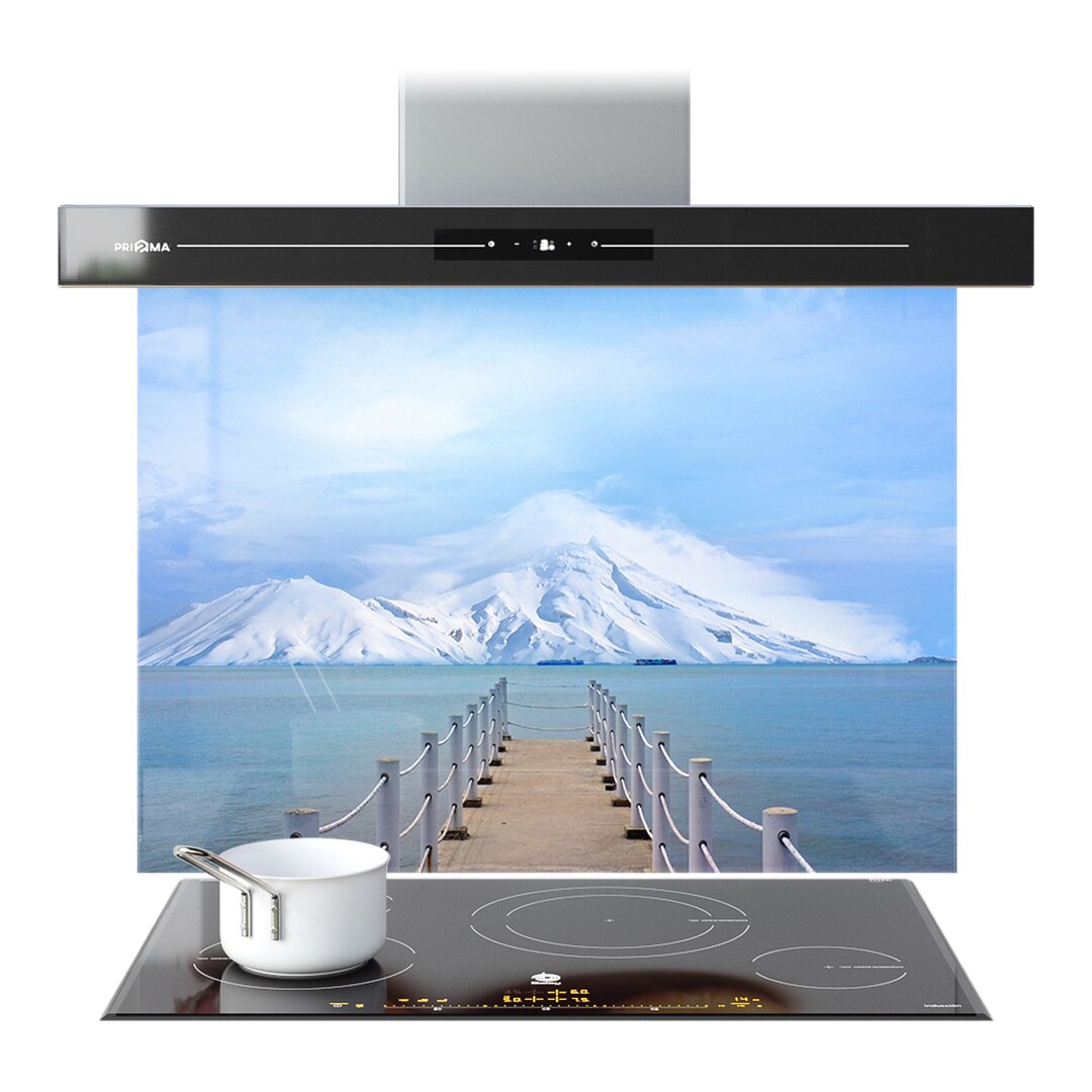Kitchen Splashback Snow Mountain Peak Sea Pier Winter Sky Tempered ...