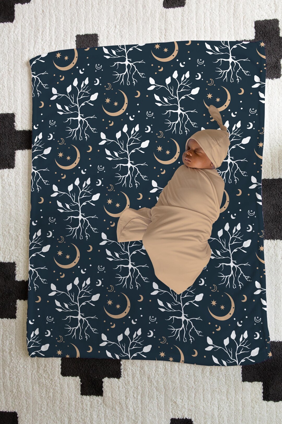 Moons Stars & Trees Bohemian Minky Baby Blanket, Celestial Boy / Girl ...