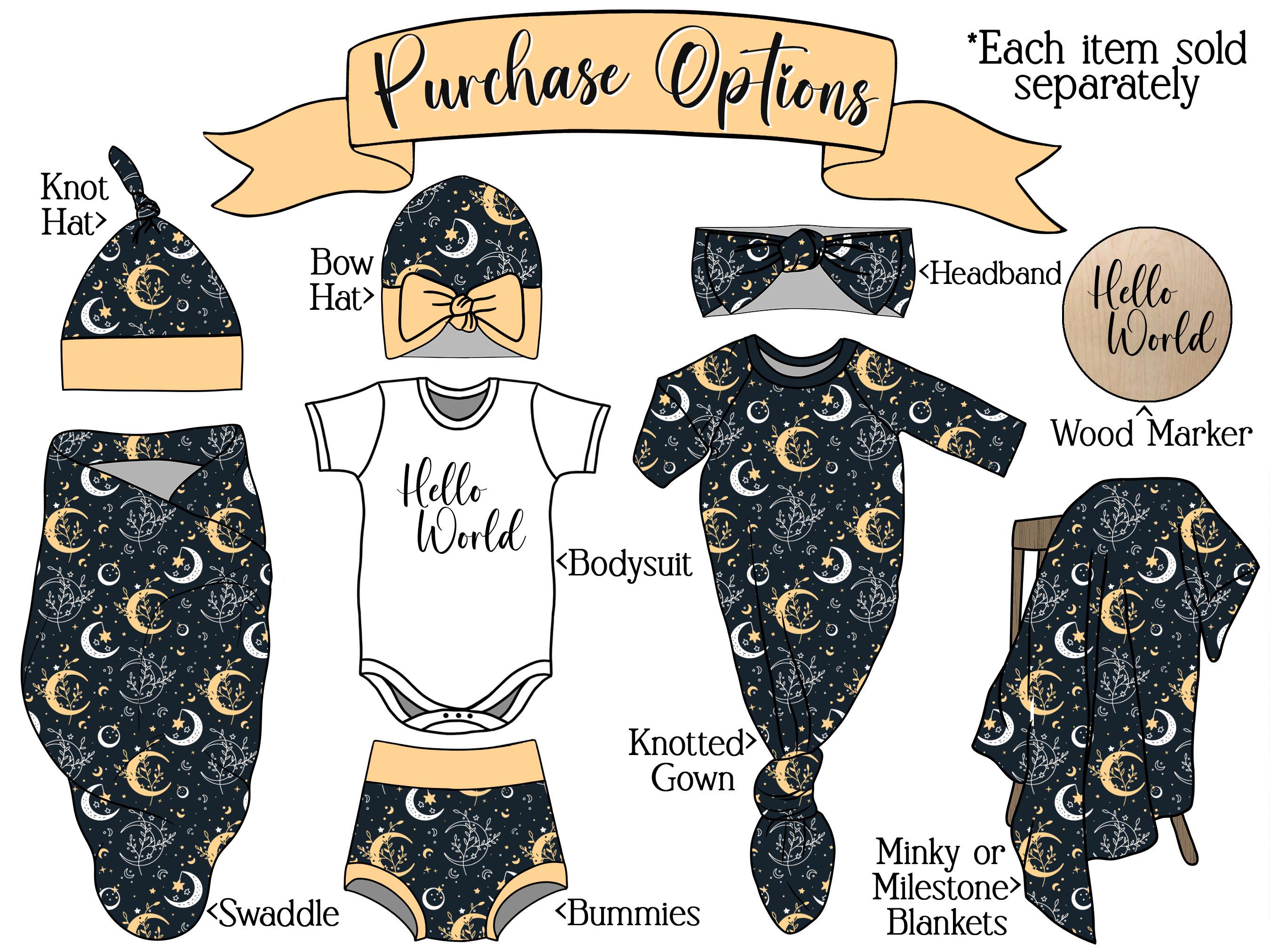 Gender Neutral Moons & Stars Swaddle, Yellow and Navy Knot Hat ...