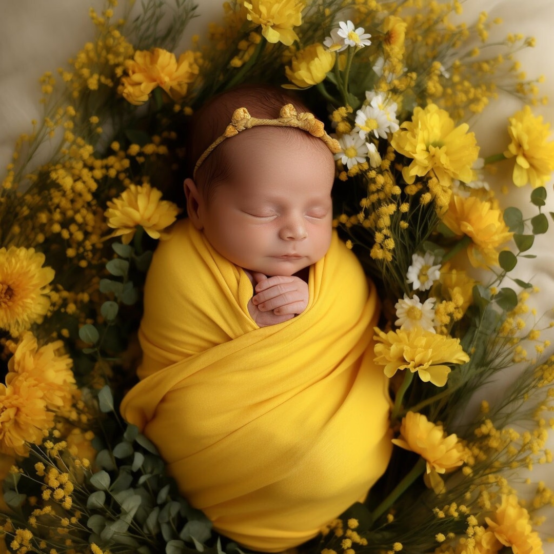 Baby Girl Solid Yellow Swaddle Blanket Set, Boy Plain Lemon Beanie ...