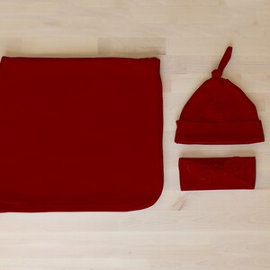 Baby Girl Solid Red Swaddle Blanket Set, Boy Plain Scarlet Beanie, Ruby ...